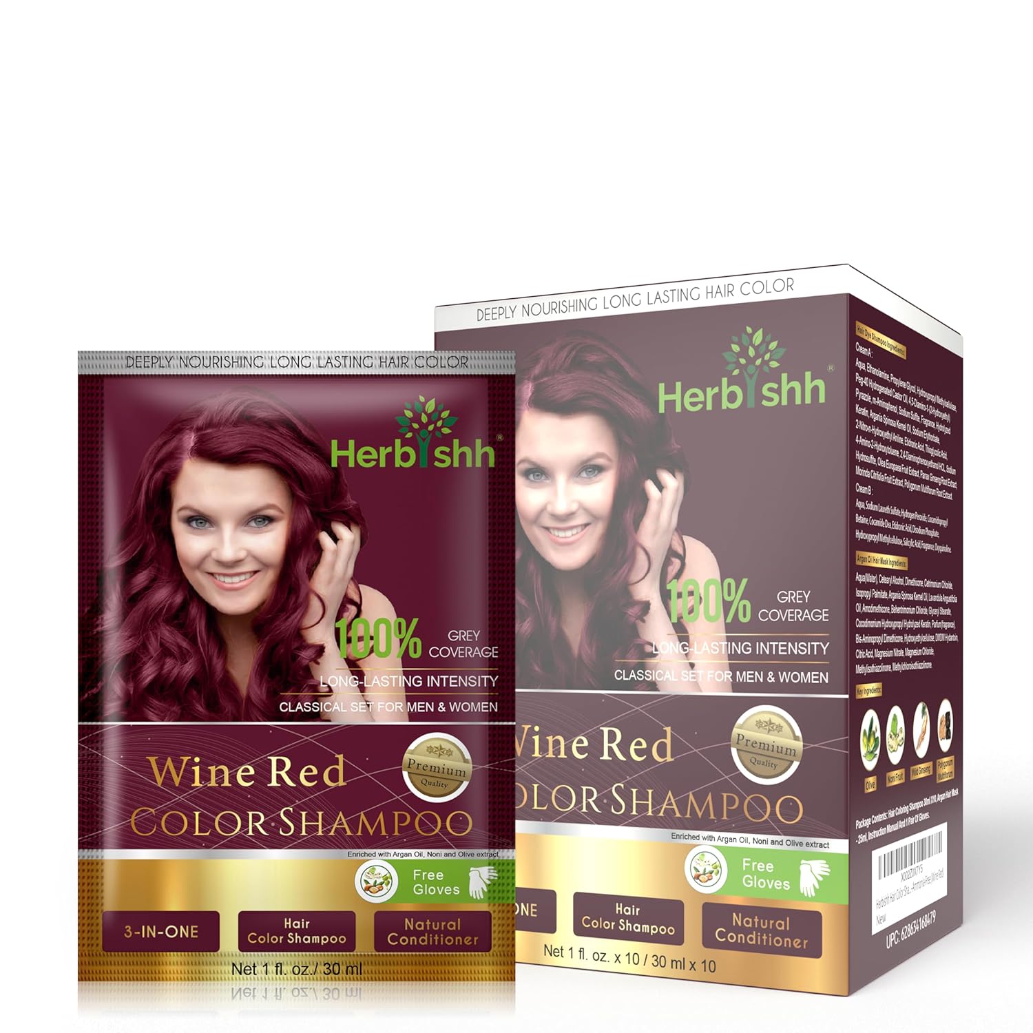 Wine Red Hair Color Shampoo Sachet | Bold Red in One Wash – herbishh.com