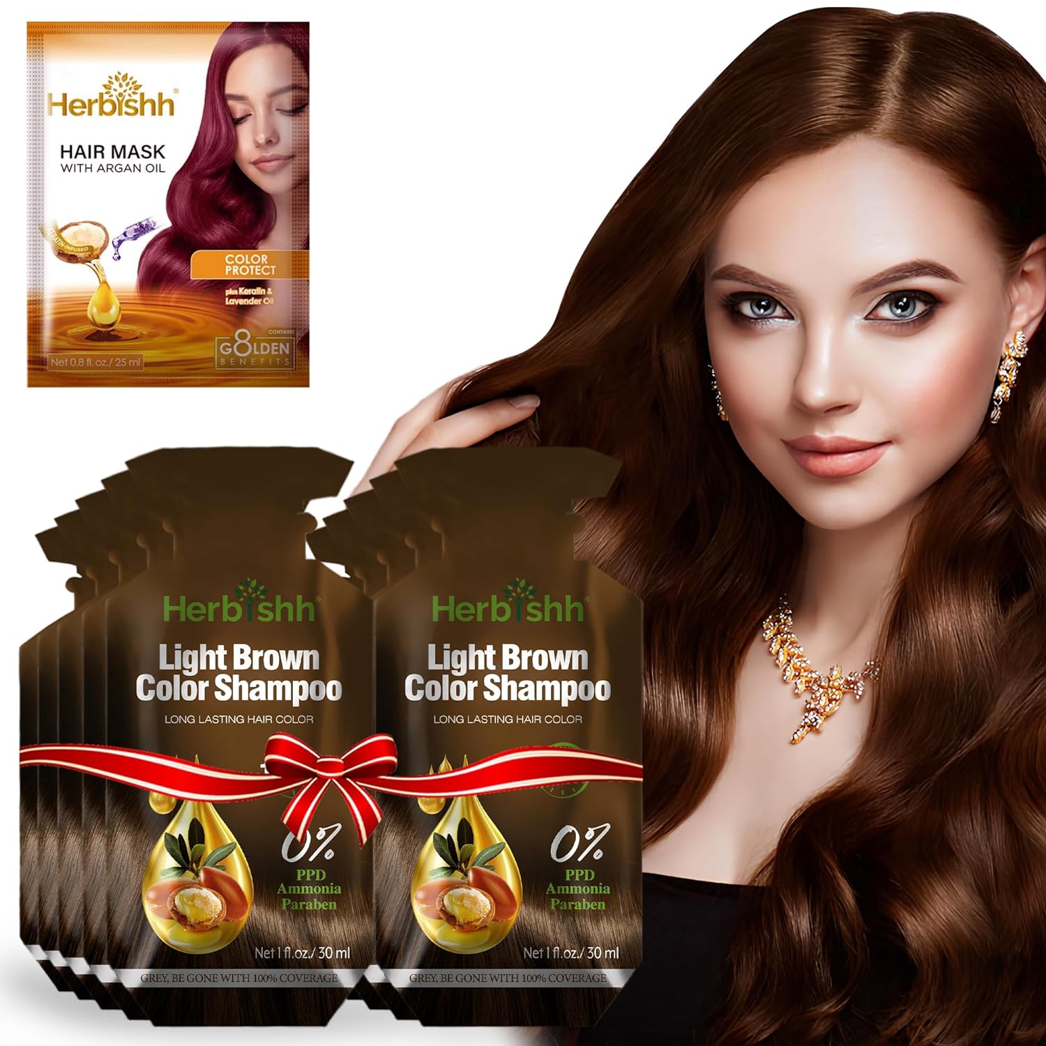 PPD-Free Light Brown Hair Color shampoo Sachet | Travel-Safe Glow ...