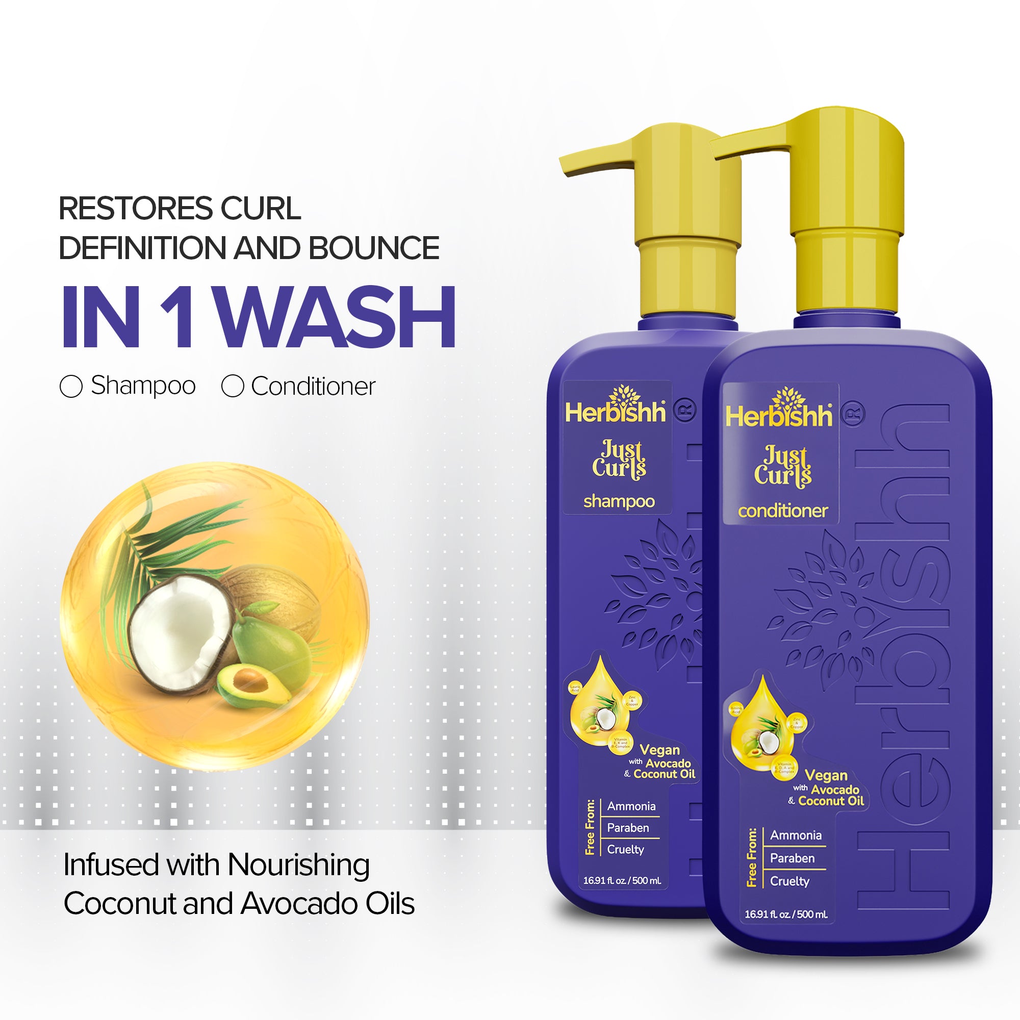Curly Hair Shampoo & Conditioner Set | Just Curls by Herbishh ...